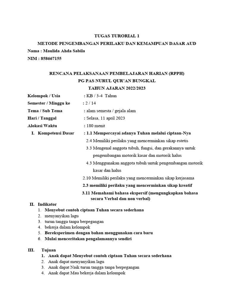 TT1 Metode Pengemabangan Perilaku Dan Kemampuam Dasar Aud - Maulida ...