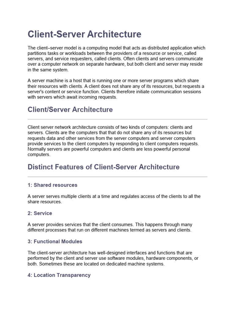 Client Server Architecture Pdf Client Server Model Server Computing