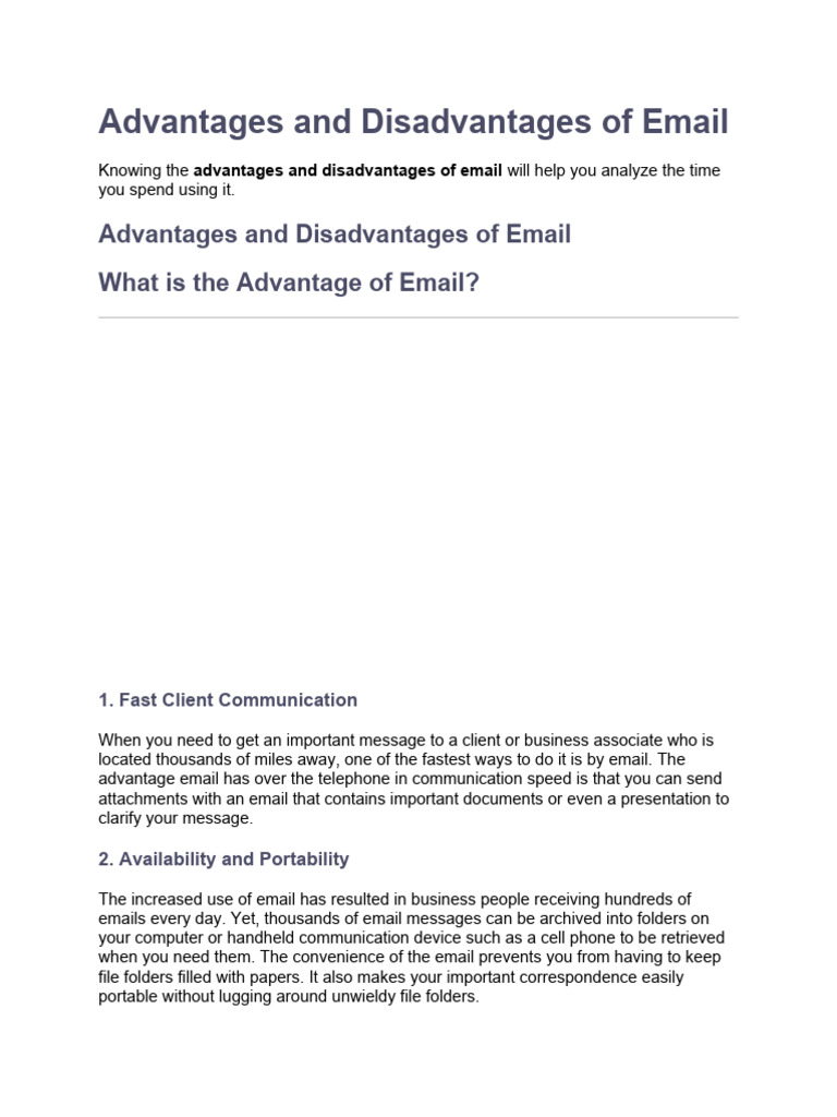 Advantages and Disadvantages of Email | PDF