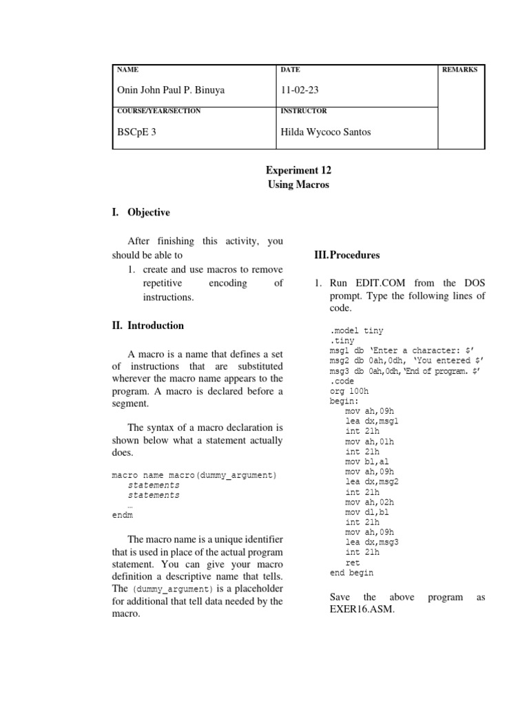 2 - Macros - Arithmetic - FIle Handling | PDF | Multiplication ...