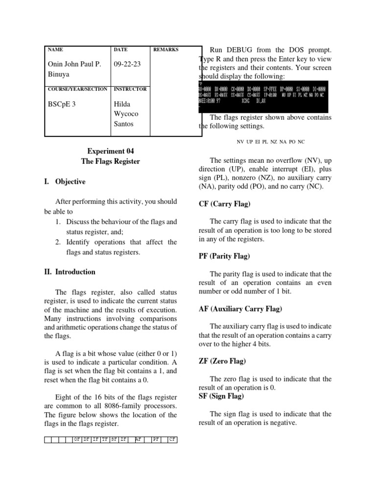 4 - Flags Register | PDF | Computer Science | Computer Programming