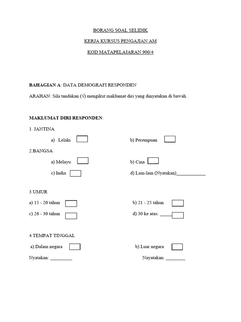Borang Soal Selidik | PDF