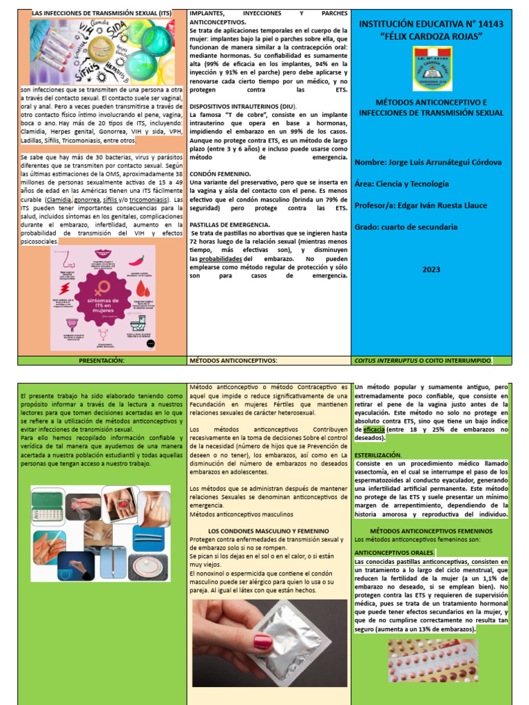 Triptico Jorge | PDF | Control de la natalidad | Infección transmitida sexualmente