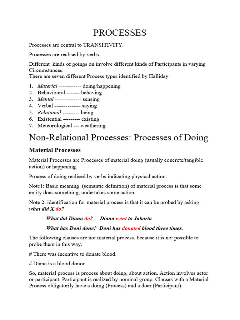 Week 11 - PROCESSES - Material and Behavioural Process | PDF | Verb ...