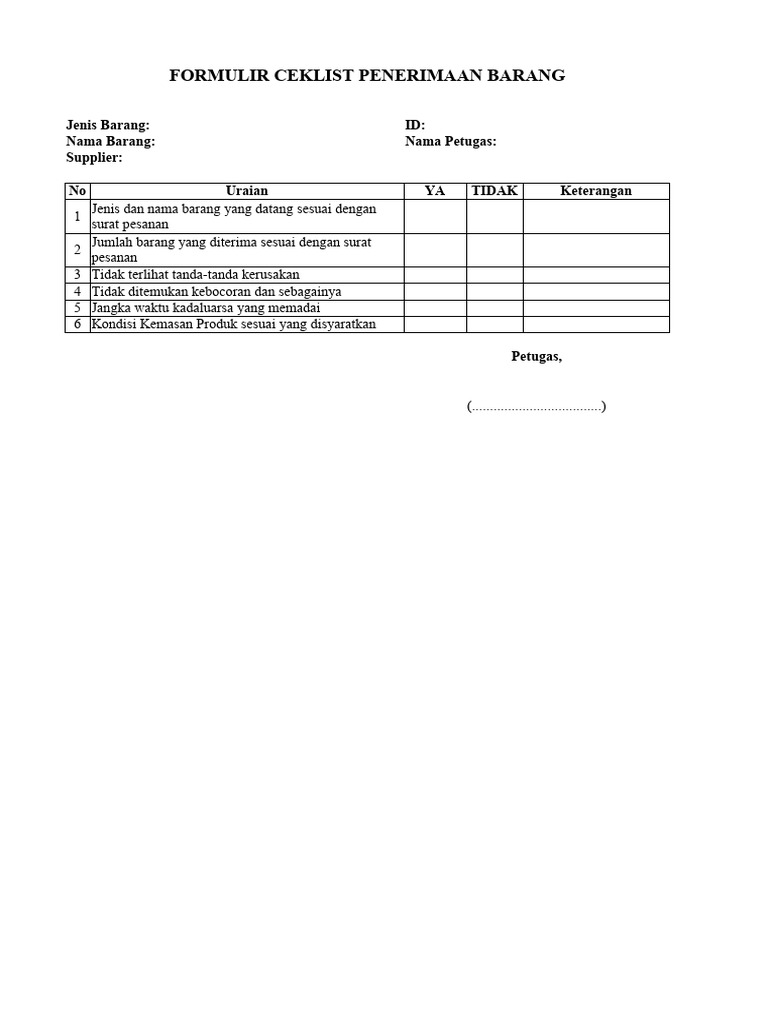 Checklist Penerimaan Barang Efektif | PDF