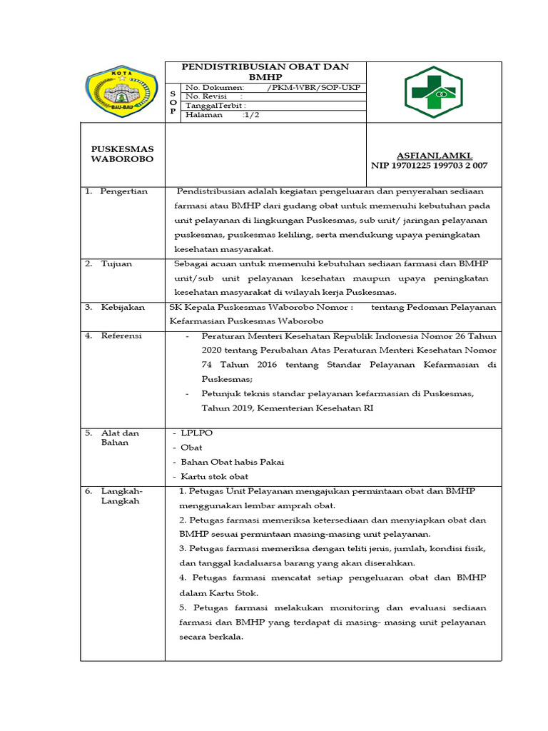Sop Pendistribusian Obat Dan BMHP | PDF | Pengembangan Diri | Kesehatan Holistik
