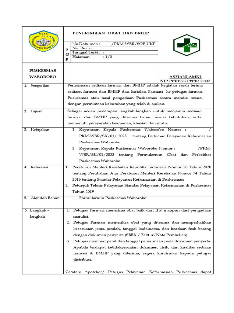 Sop Penerimaan Obat Dan BMHP | PDF