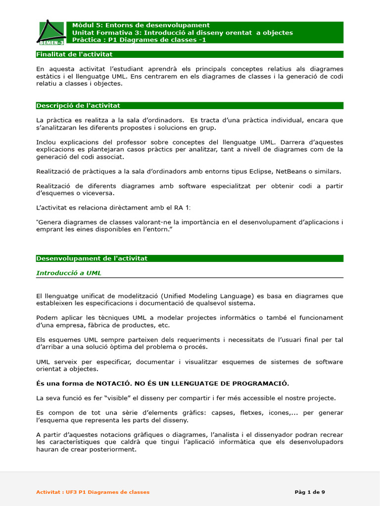 P1 Diagrames de Classes - 1 Entera | PDF