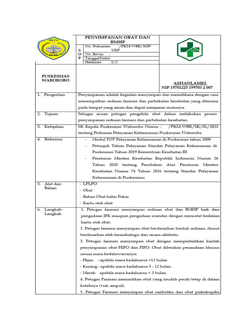 Sop Penyimpanan Obat Dan BMHP | PDF | Kesehatan Holistik