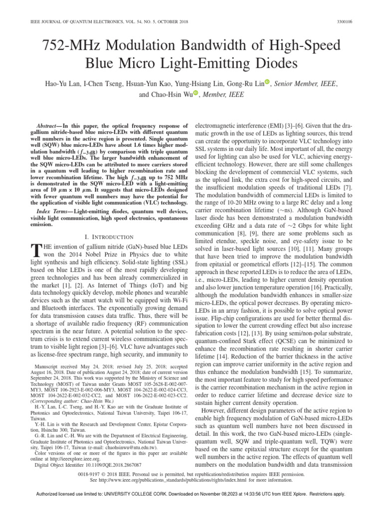 752-MHz Modulation Bandwidth of High-Speed Blue Micro Light-Emitting ...