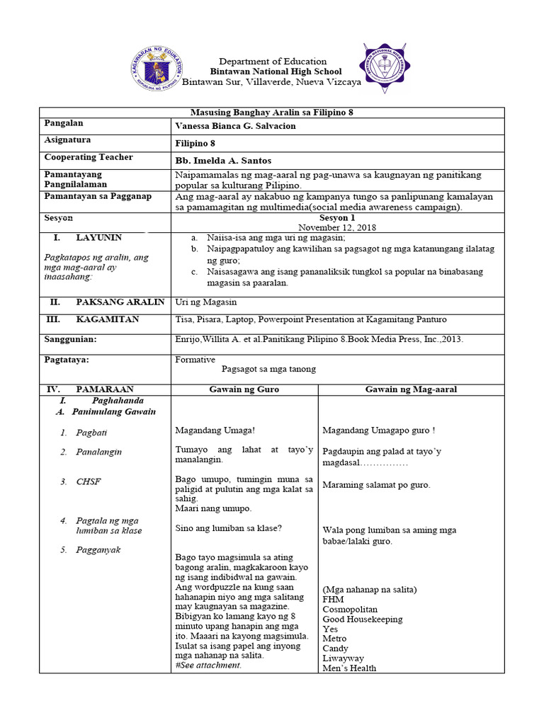 Banghay Aralin Sample For Module 4 | PDF