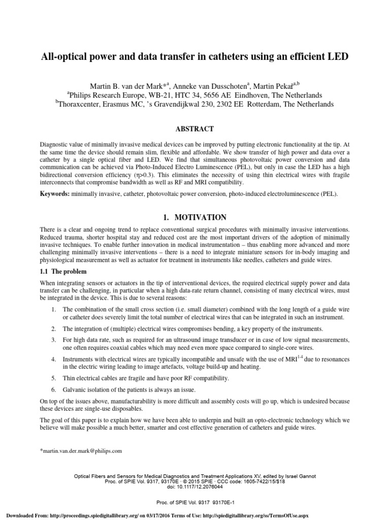 All Optical Power and Data Transfer in Catheters Using An Efficient LED | PDF | Light Emitting ...