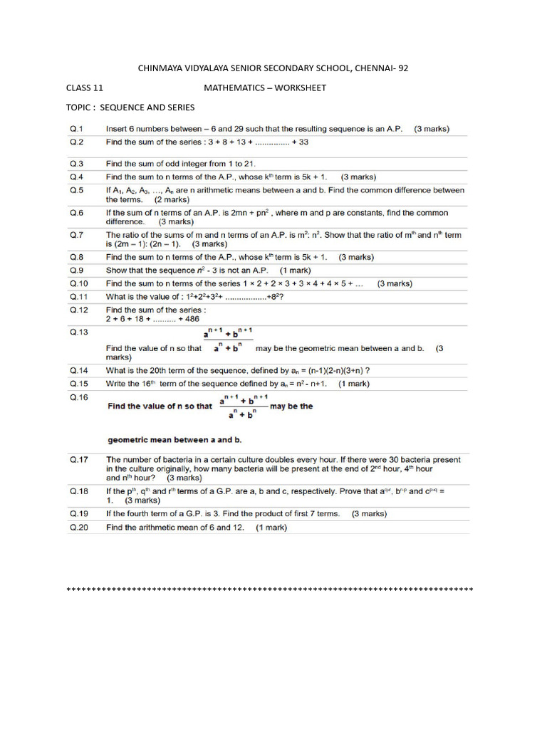Class Xi Seq and Series AMD LIN INEQU ASSIGNMENT | PDF