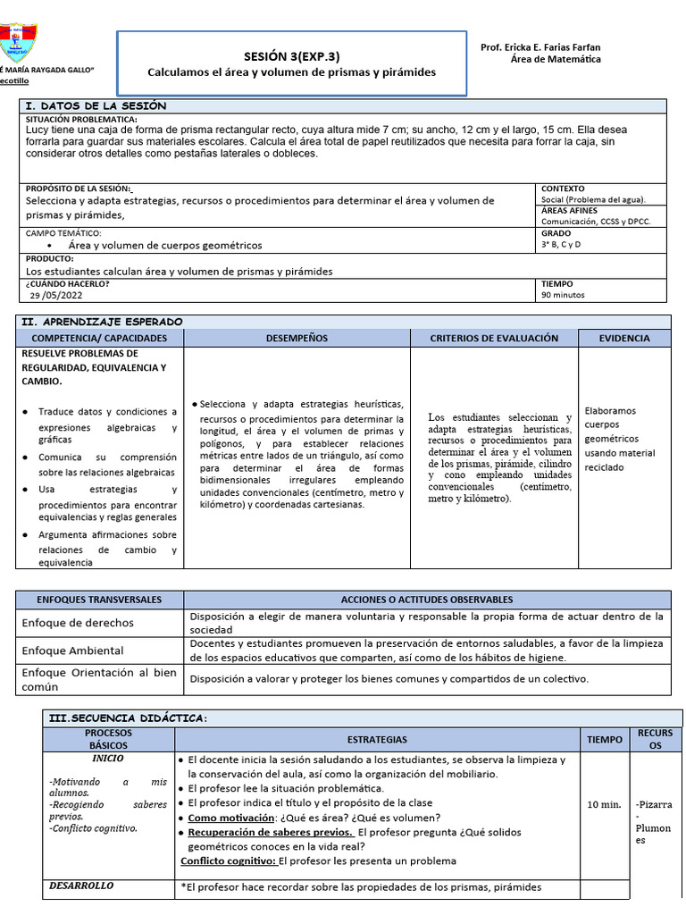 SESION APRENDIZAJE 3 EDA 3 3ero | PDF | Maestros | Evaluación