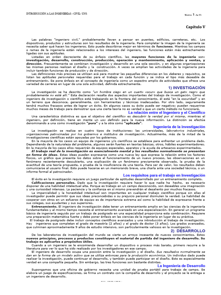 Cap V- Funciones de la ingenier+¡a | PDF | Ingeniería | Hormigón