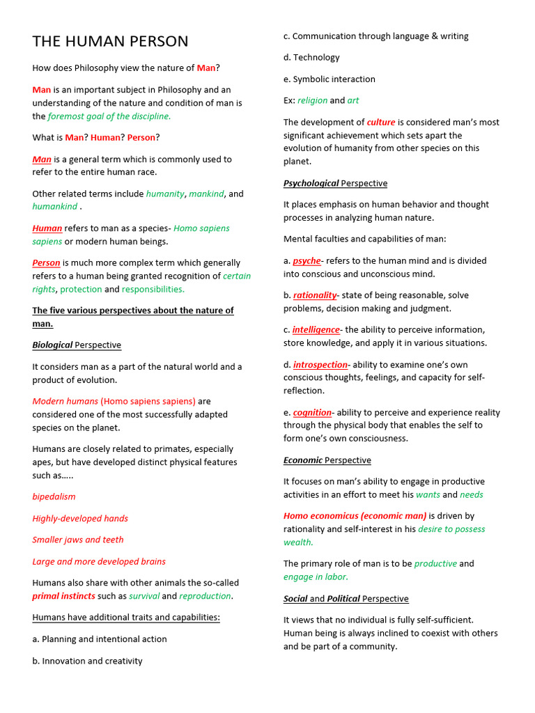 The Human Person | PDF | Human | Mind