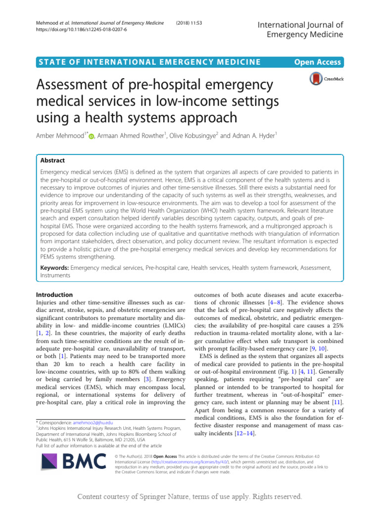 Assessment of Pre-Hospital Emergency Medical Servi | PDF | Emergency ...