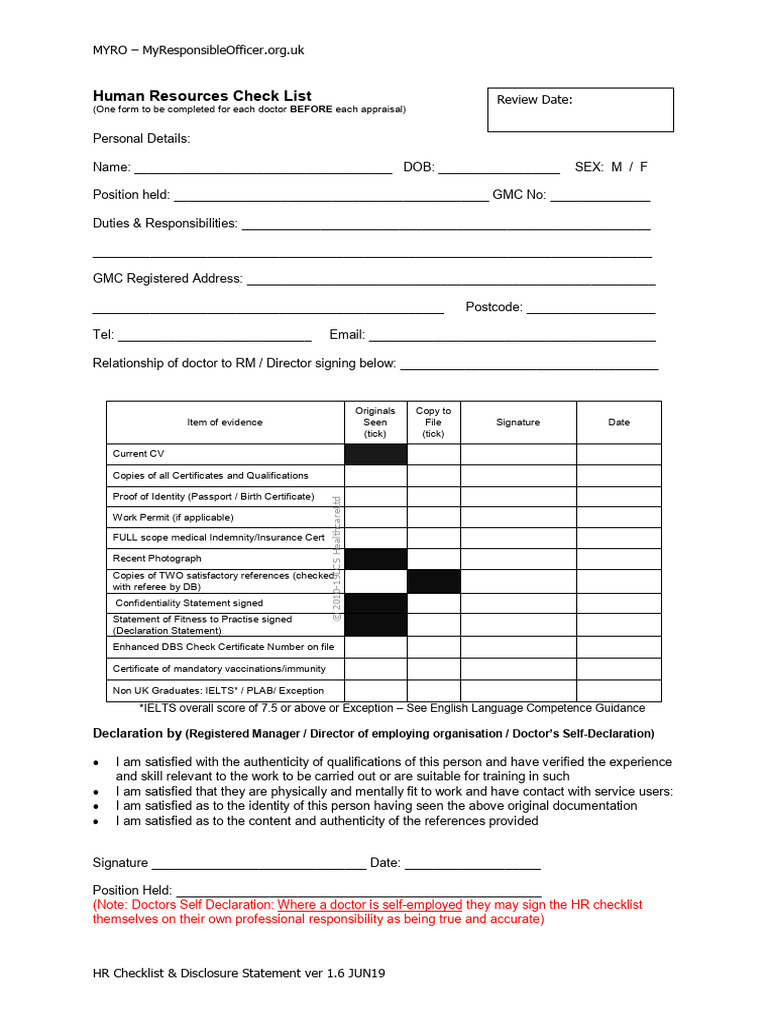 MYRO HR Checklist & Disclosure Statement Ver 1.7 JUN19 | PDF | Common ...