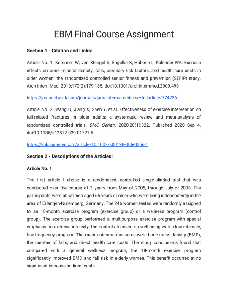 Ebm Final Assignment Pdf Meta Analysis Randomized Controlled Trial