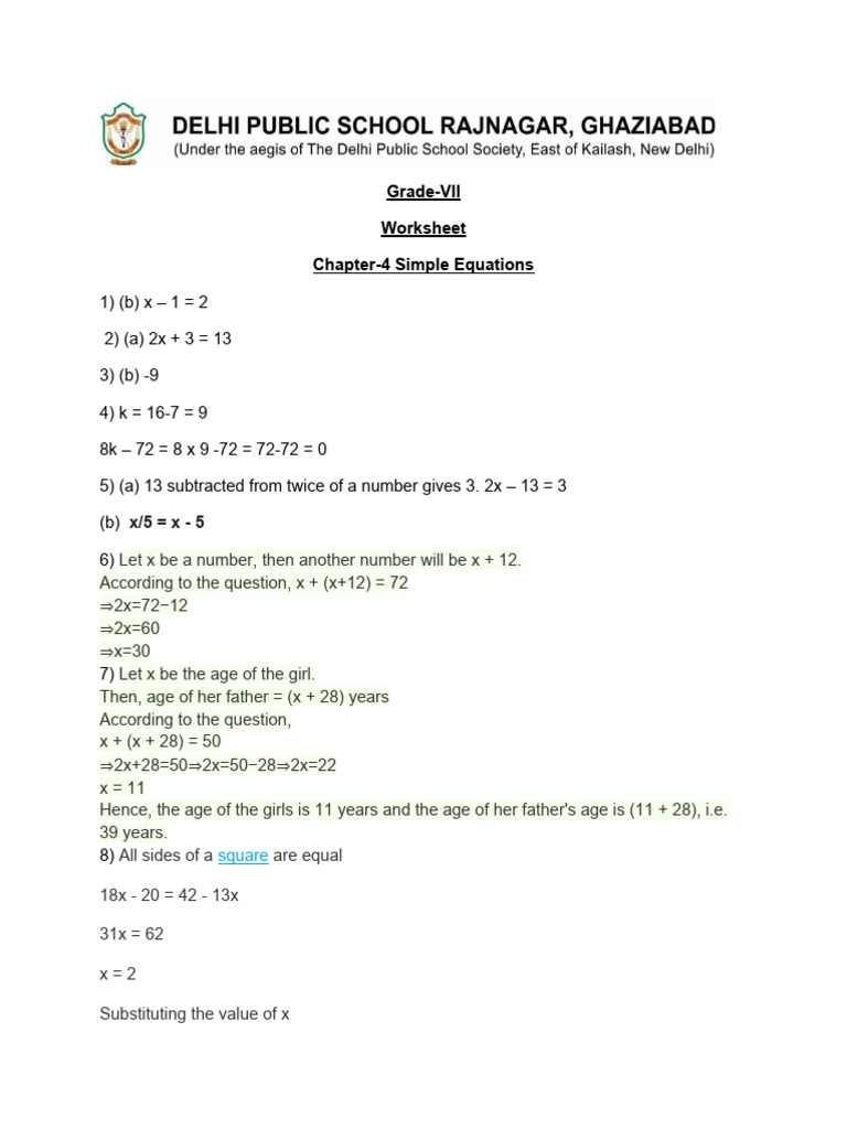 Chapter4 Simple Equations Answer Key | PDF | Teaching Methods & Materials | Science & Mathematics