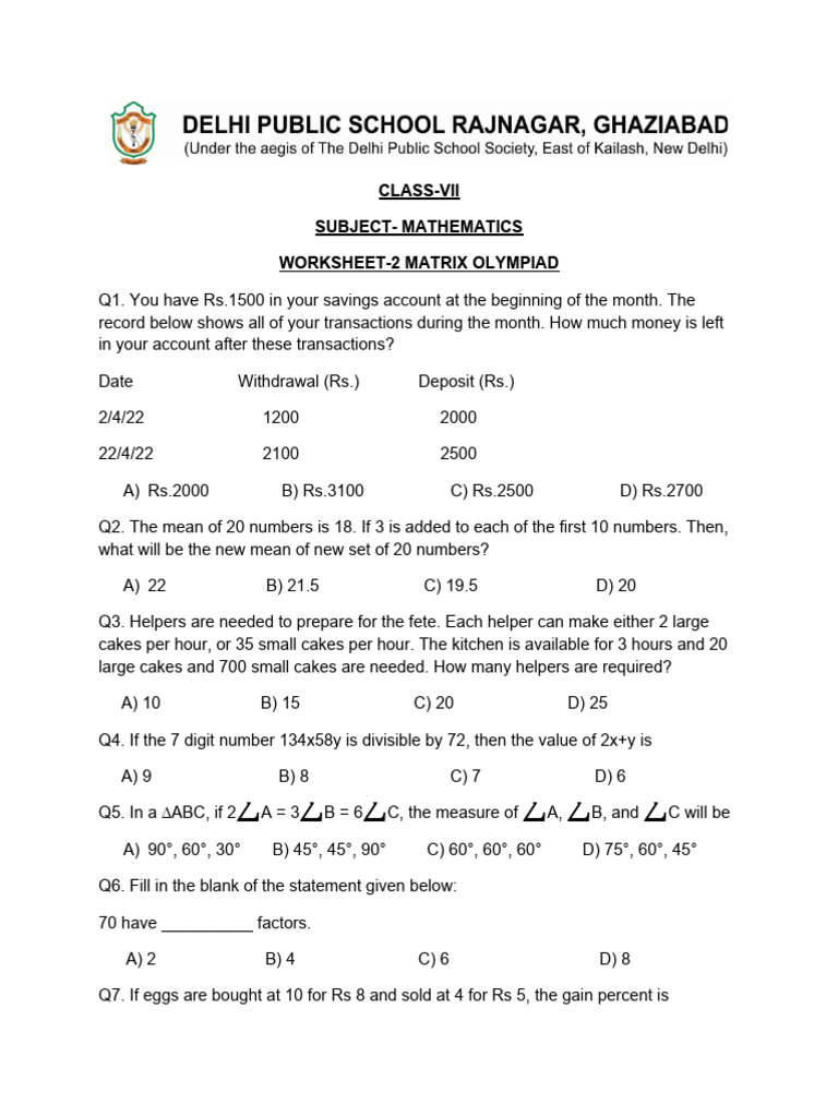 Worksheet2 Imo Class 7 | PDF
