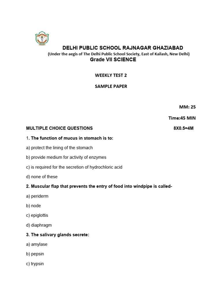 Grade Vii Scienceweekly Test Paper | PDF | Digestion | Hydroxide