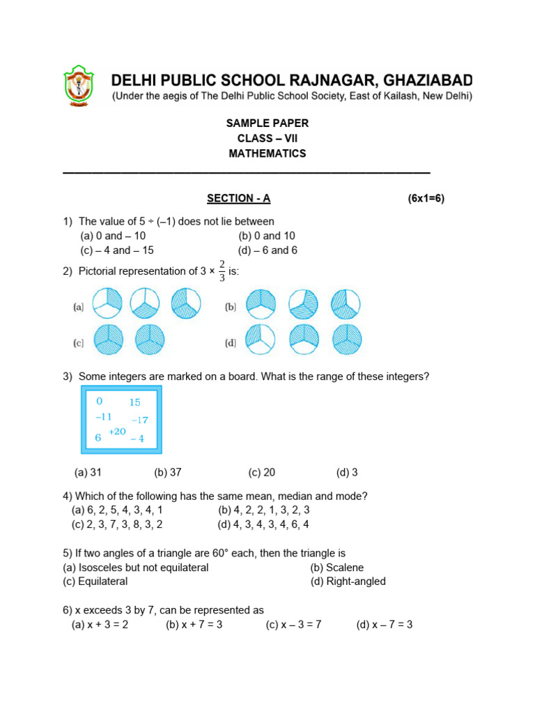 Sample Paper For Half Yearly Grade 7 1 | PDF | Triangle | Elementary ...