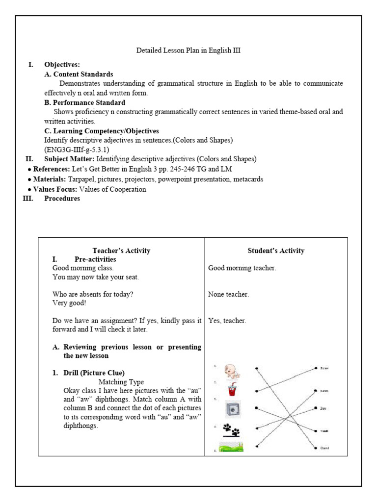 Detailed Lesson Plan in English III | PDF | English Language | Lesson Plan