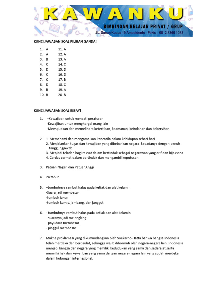 Soal Latihan PAS Kelas 6 Tema 6 - 2023 - Kunci Jawaban | PDF | Perjalanan
