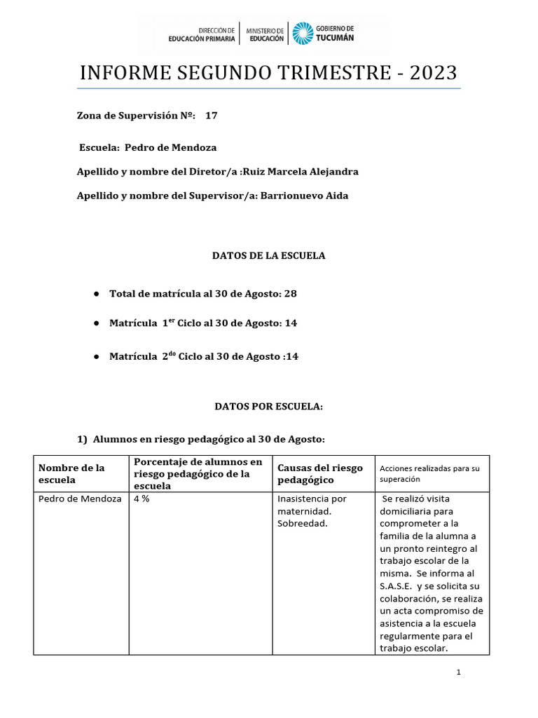 Informe Segundo Trimestre 2023 | PDF | Aprendizaje