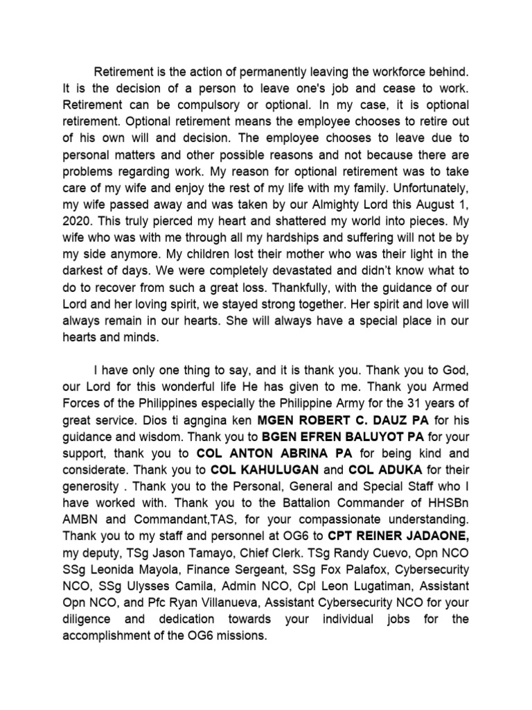 Retirement Speech Ni Papa | PDF | Staff Sergeant