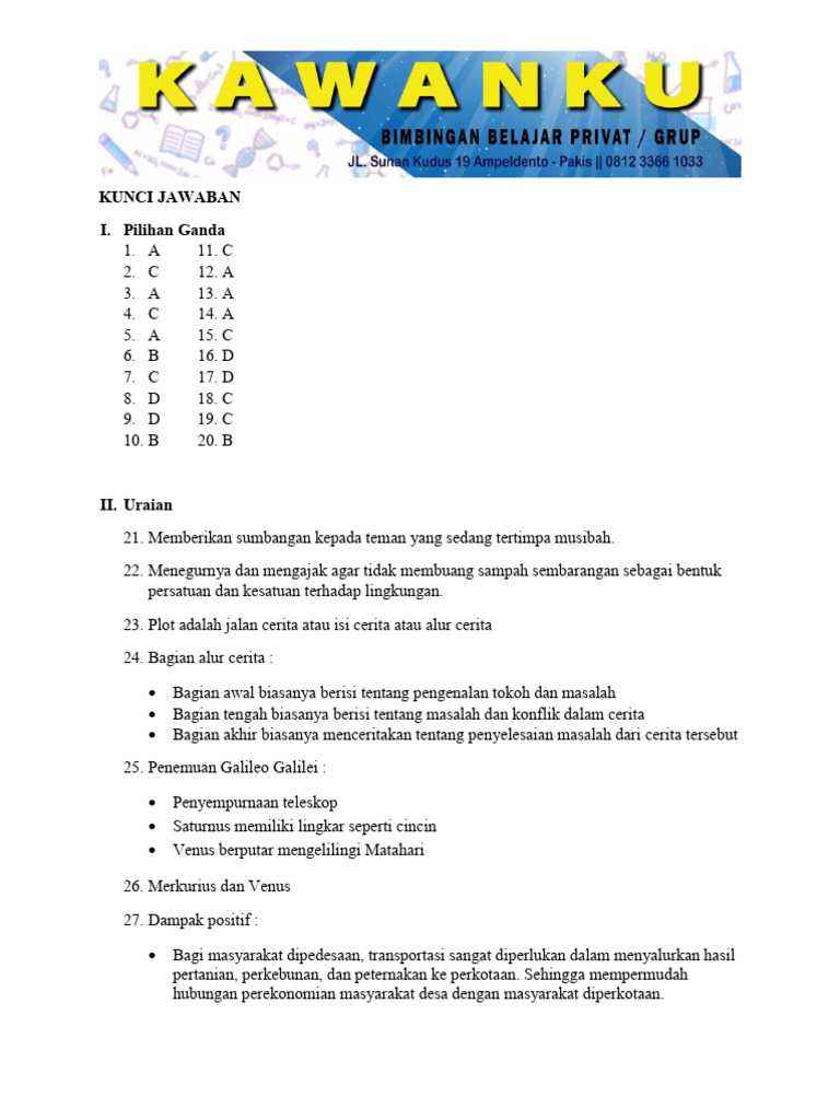 Soal Latihan PAS Kelas 6 Tema 9 - 2023 - Kunci Jawaban | PDF | Seni