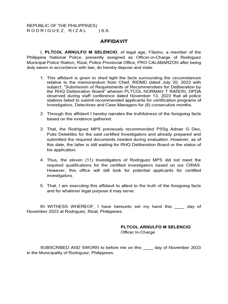Rodriguez Police Affidavit on Certification Delays | PDF | Affidavit | Crimes