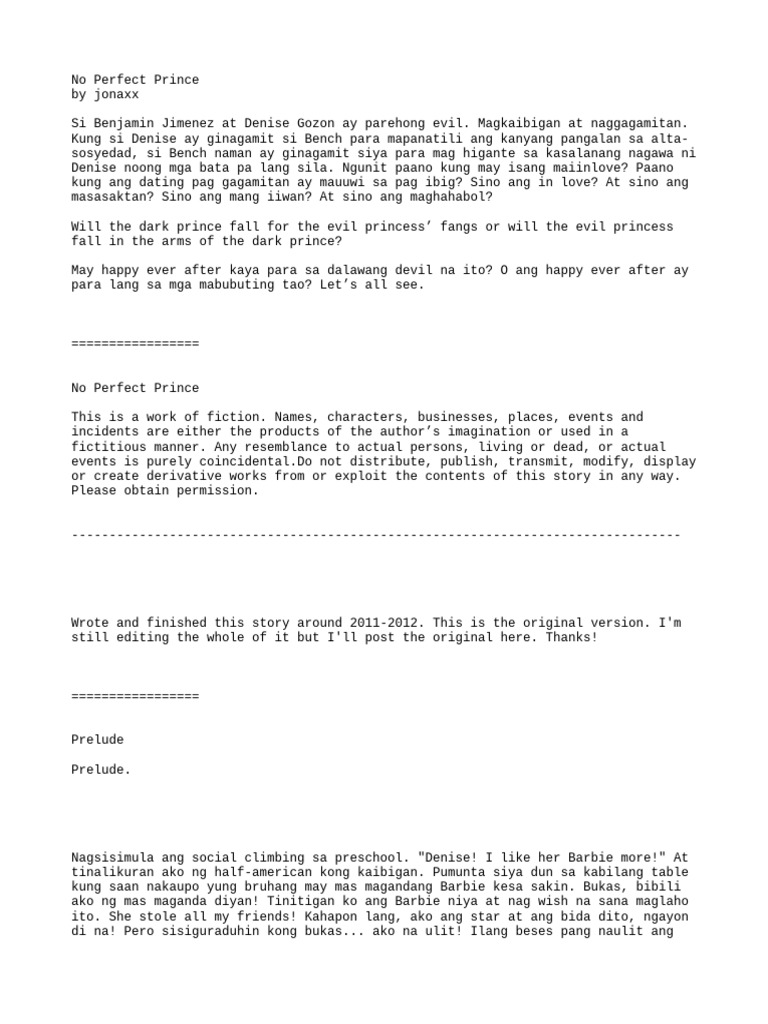 Jonaxx No Perfect Prince Jimenez Cousins Series | PDF