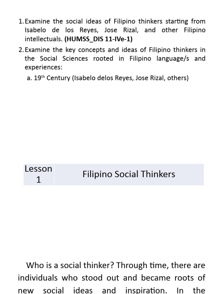 Filipino Social Thinker Qtr2 Lesson 1 | PDF