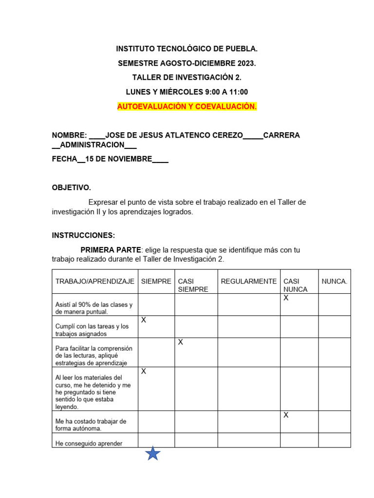 Formato Autoeval y Coeval. Tinv. 2 Mjad2023 | PDF | Aprendizaje | Cognición