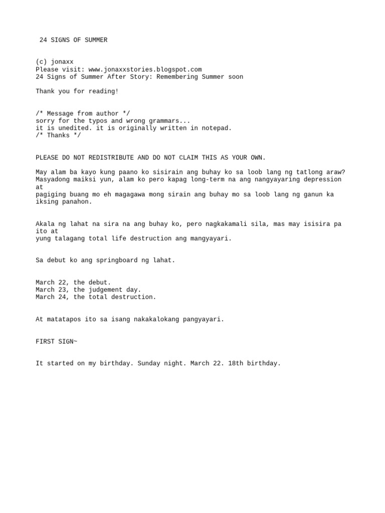 Jonaxx 24 Signs of Summer | PDF