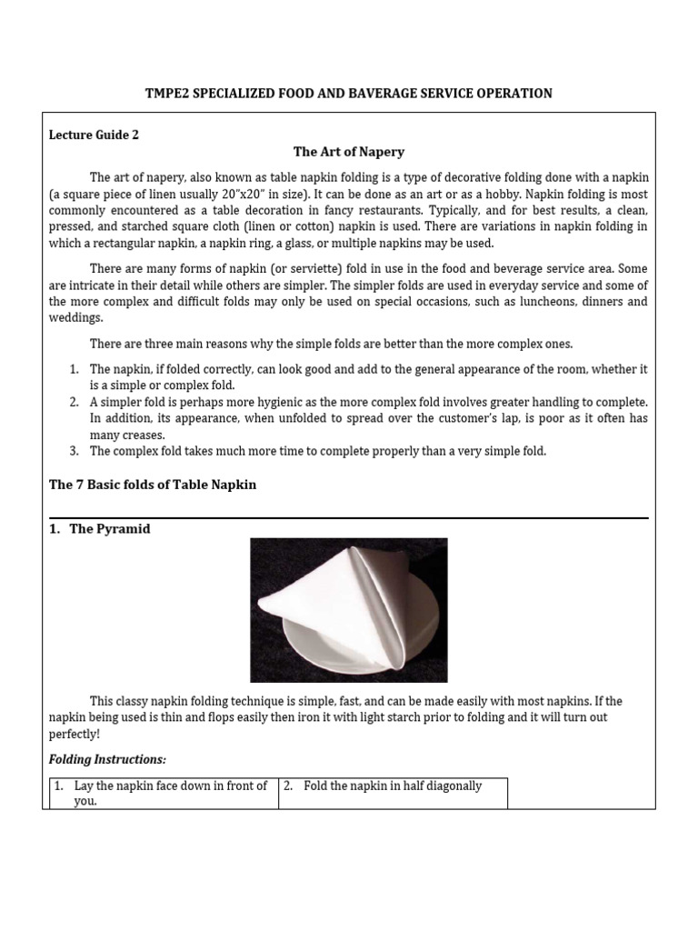 Table Napkin Folding | PDF
