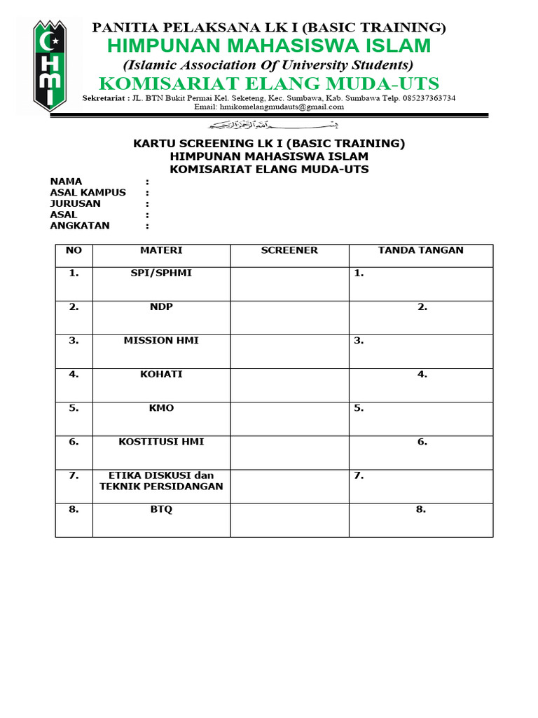 Kartu Skrening Peserta | PDF