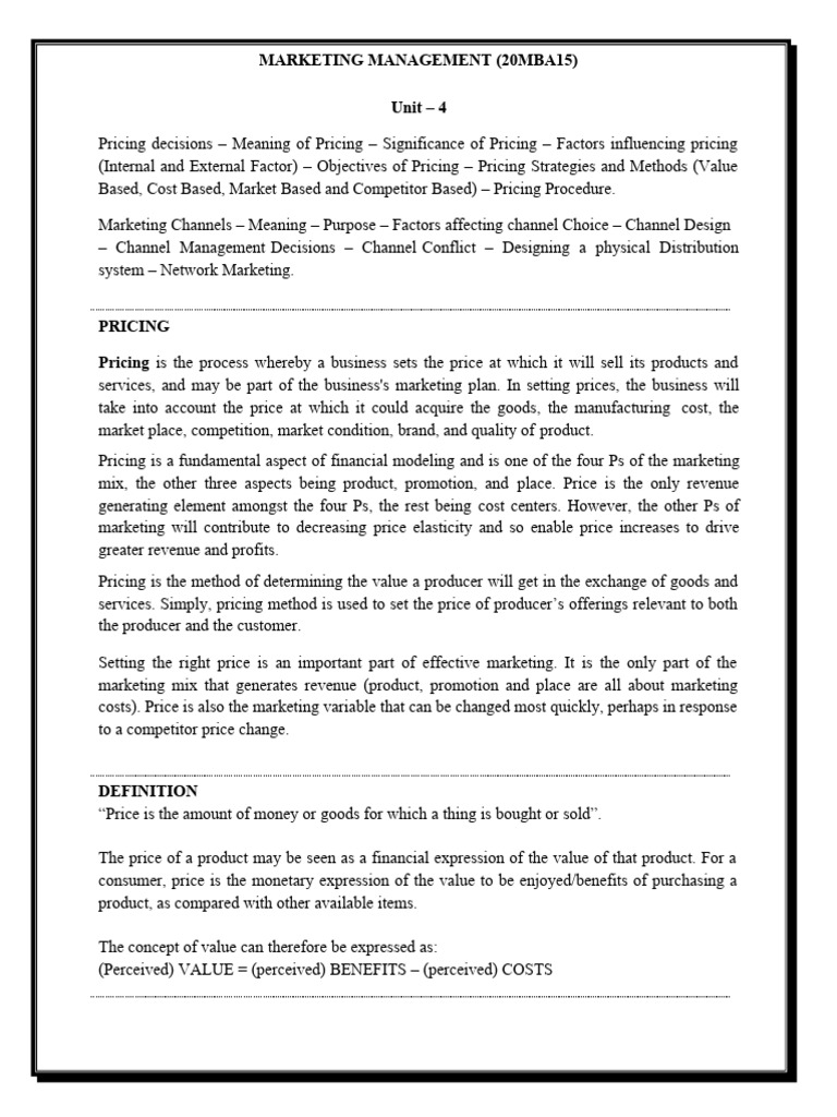 Module 4 Notes | PDF | Pricing | Marketing