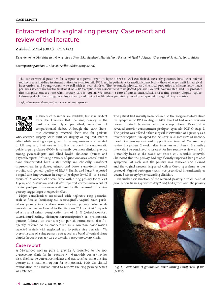 Entrapment of A Vaginal Ring Pessary - Case Report and Review of The ...