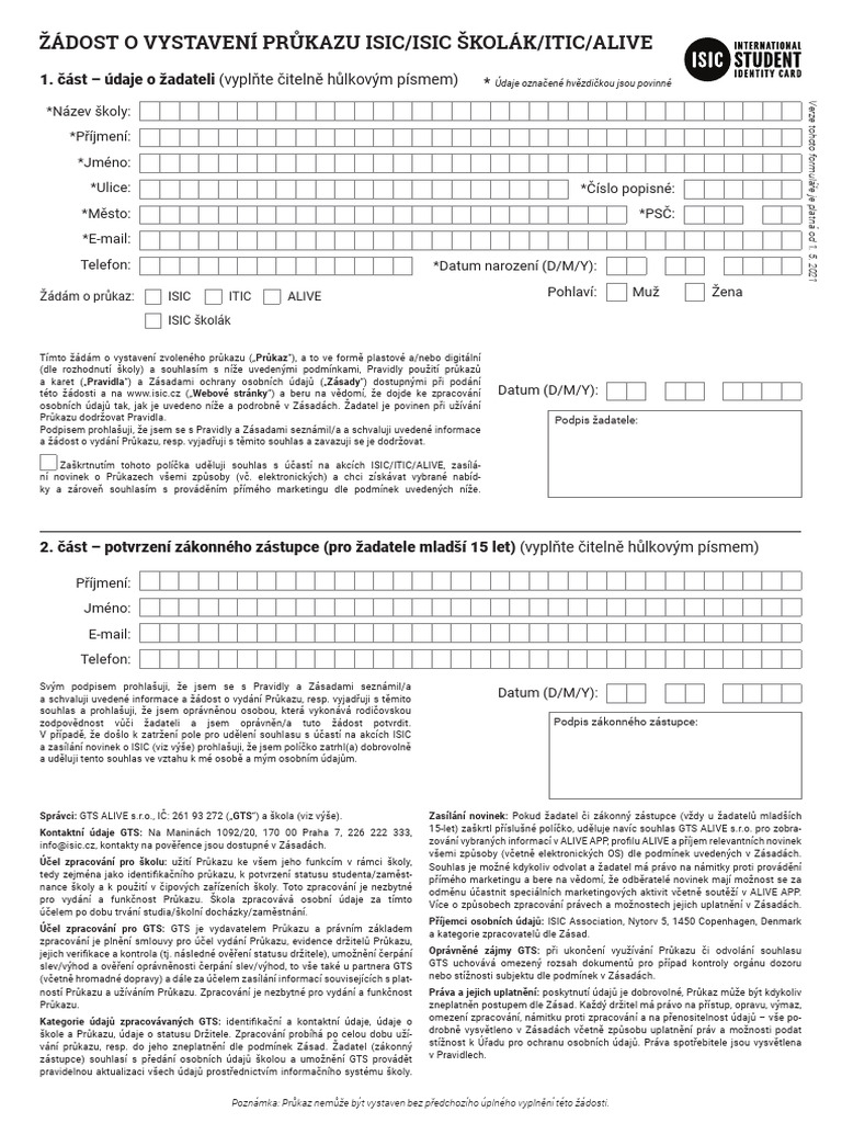 Zadost ISIC ISIC ScholarSkolak ITIC V Projektu ISIC Skolam | PDF
