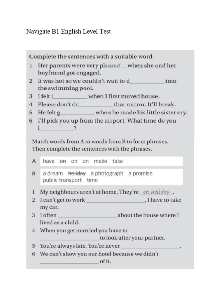 Navigate B1 English Level Test | PDF