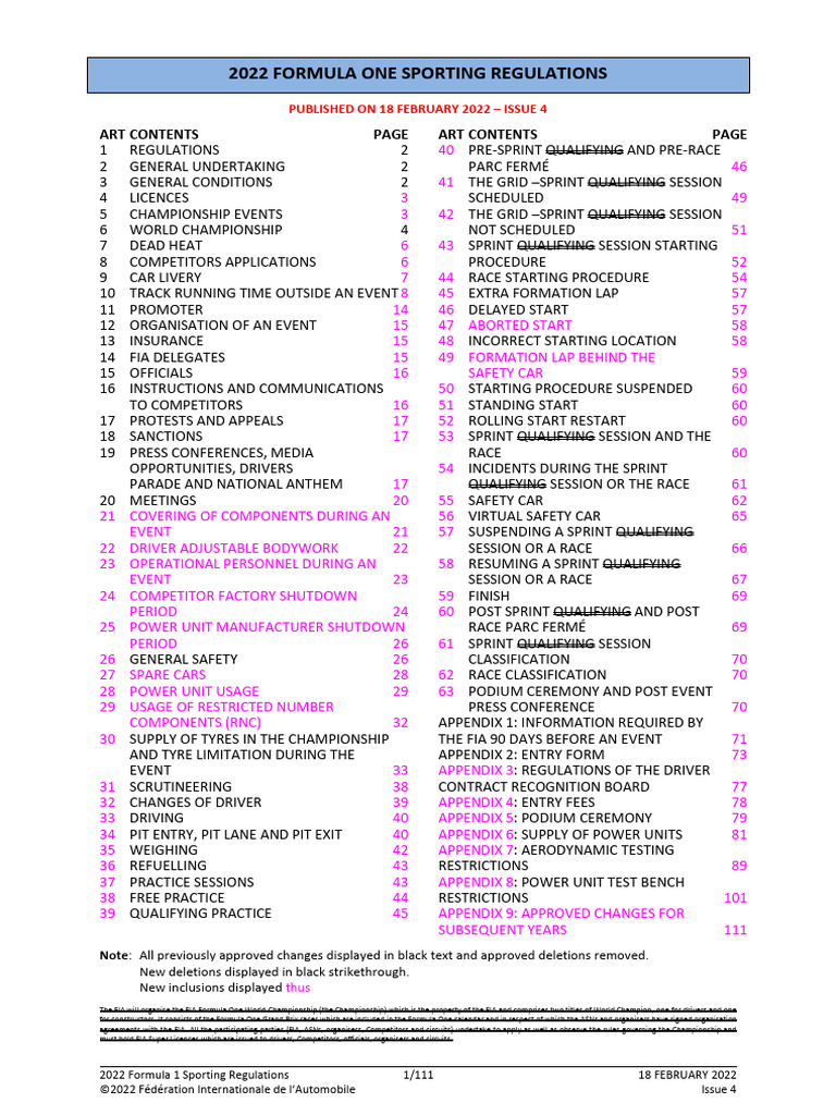 Formula 1 Sporting Regulations. | PDF | Formula One | Fédération ...