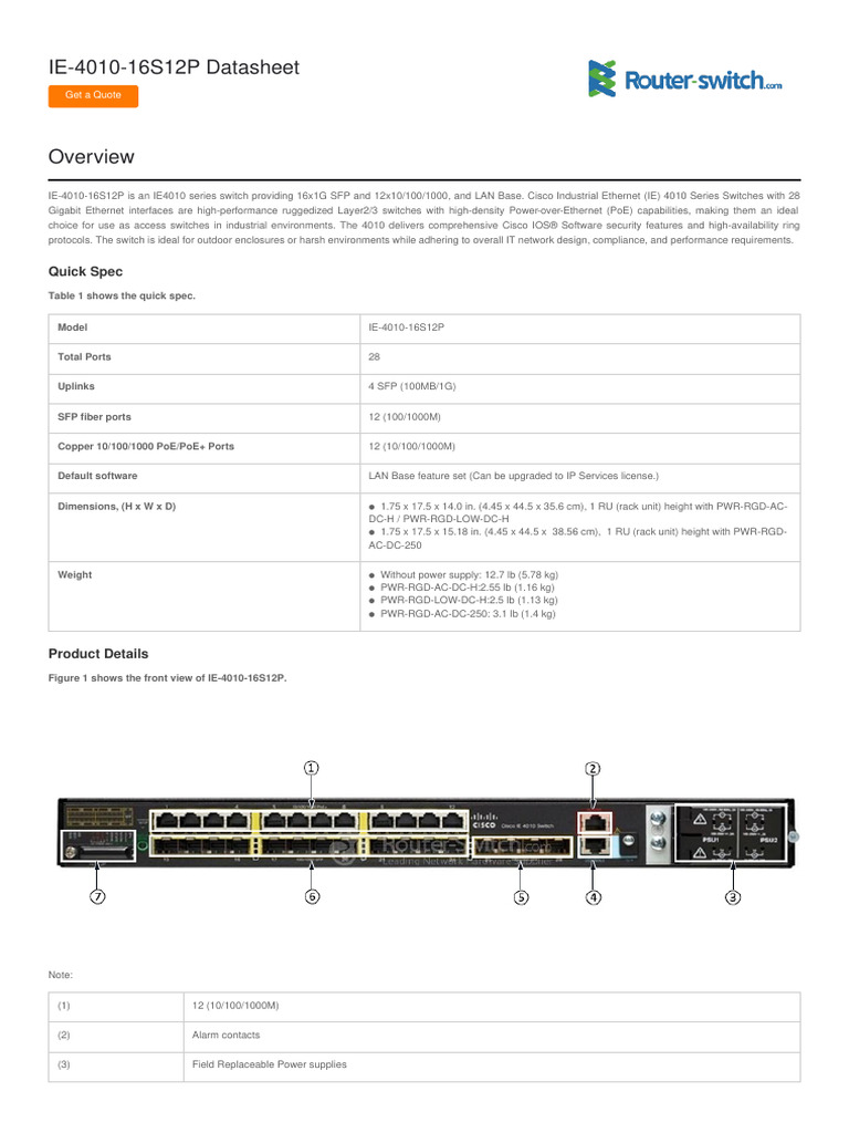 Ie 4010 16s12p Datasheet | PDF | Network Switch | Manufactured Goods