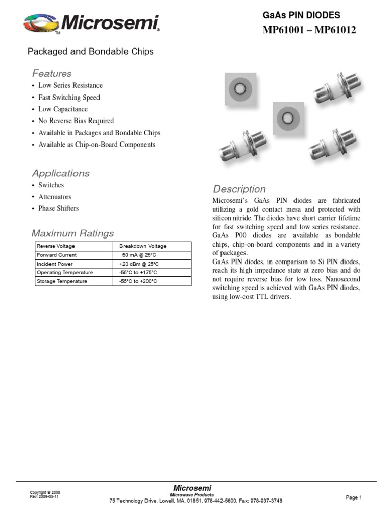 MSC GaAs PIN Diodes | PDF | Diode | Gallium Arsenide