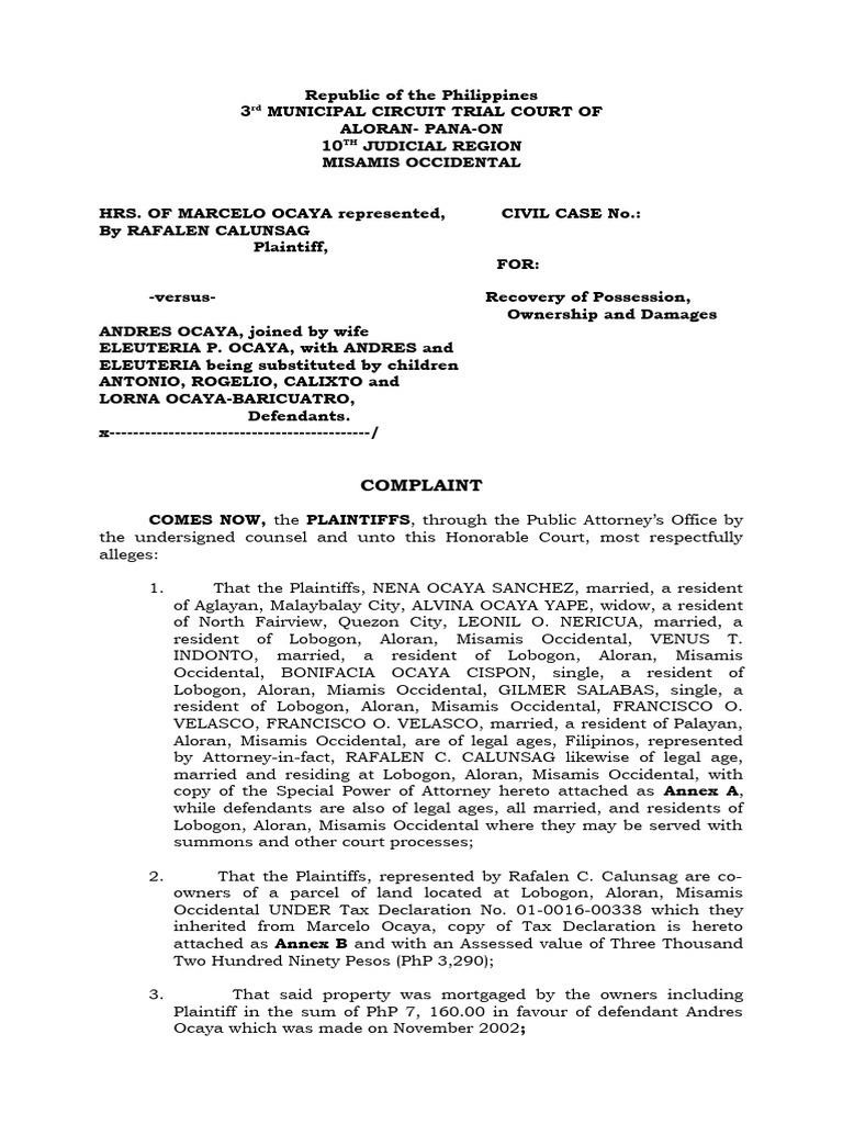 Complaint Calunsag-Final | PDF | Lawsuit | Damages