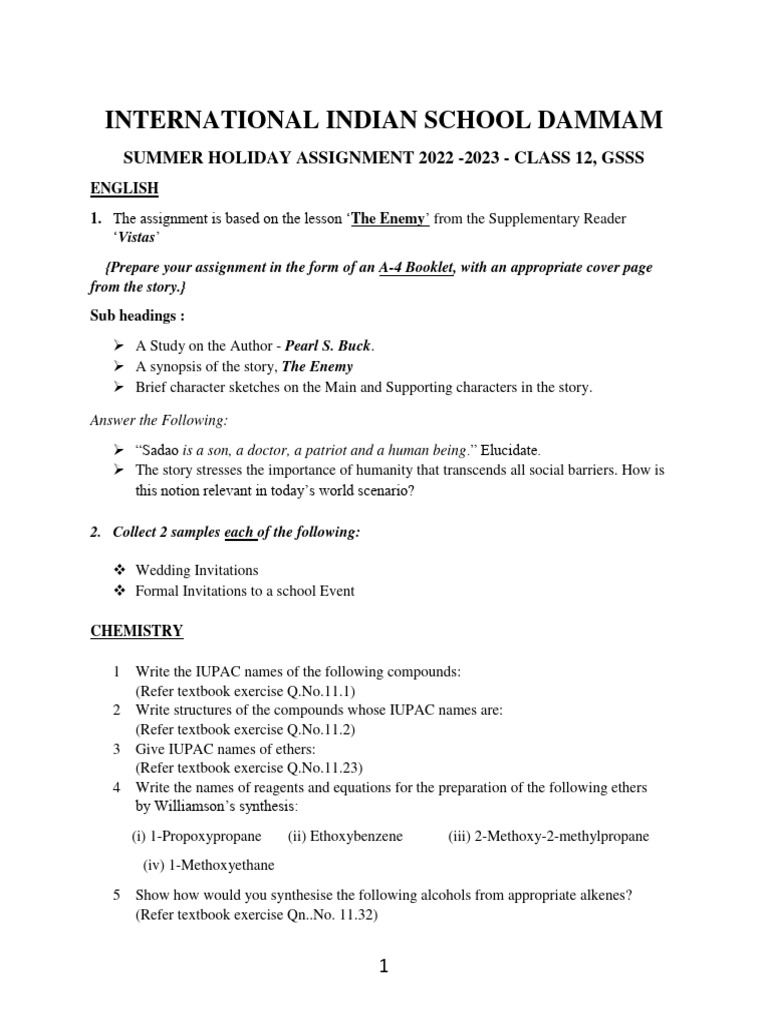 Xii Holiday Assignment | PDF | Science