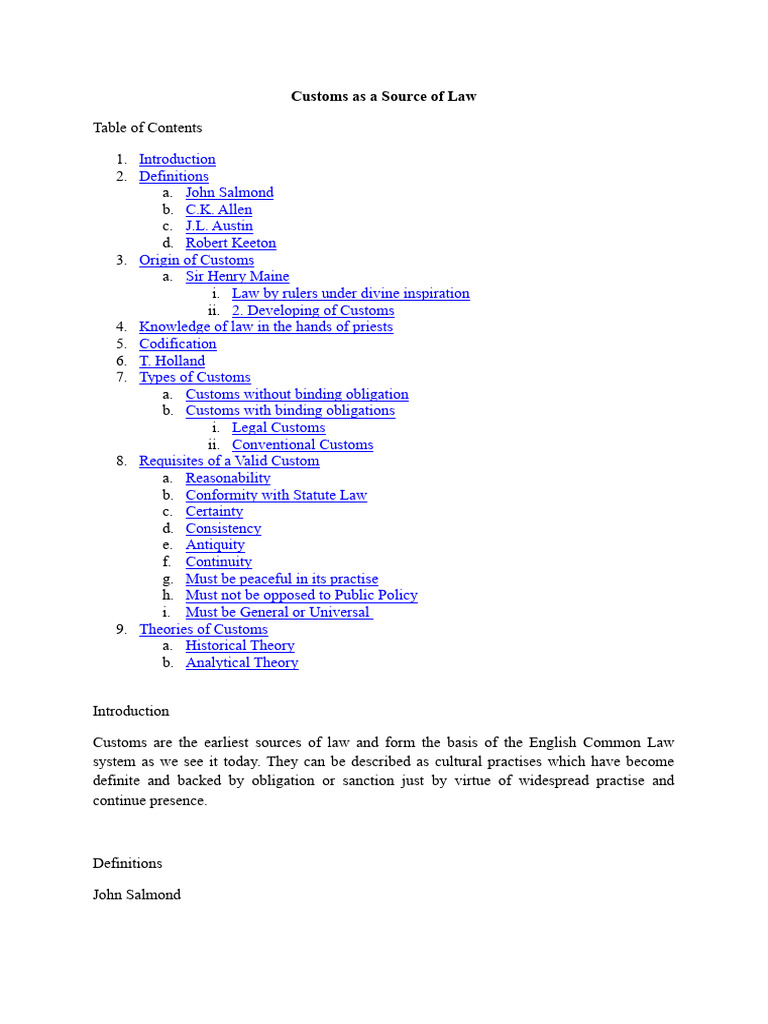 Customs As A Source of Law | PDF | Sources Of Law | Common Law