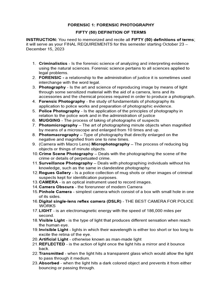 Forensic 1 Fifty Definition of Terms To Be Recite | PDF | Film Speed ...